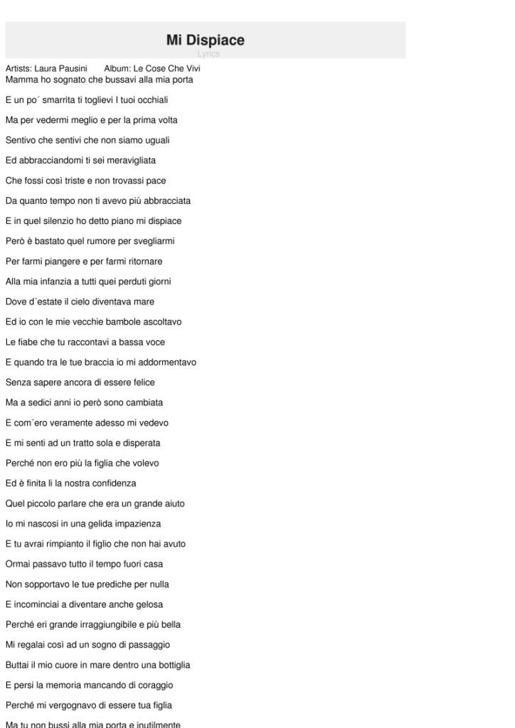 Mi dispiace - Laura Pausini Testo della canzone